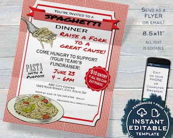 EDITABLE Spaghetti Dinner Fundraiser Flyer Template Charity - Etsy