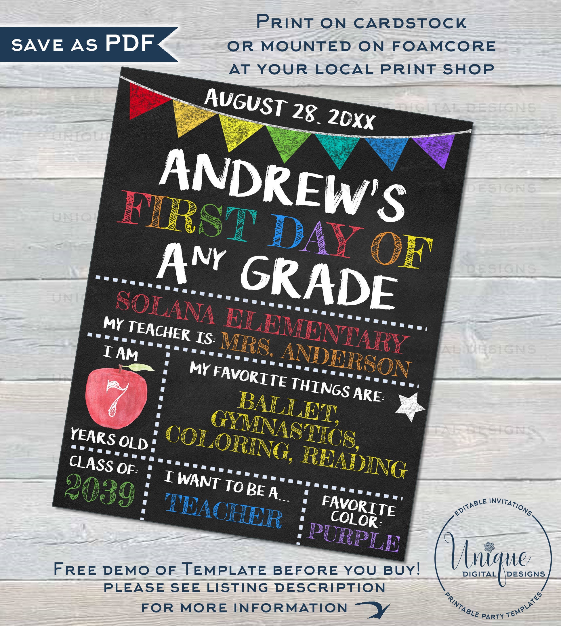 Editable Back to School Photo Prop 1st Day Back to School | Etsy