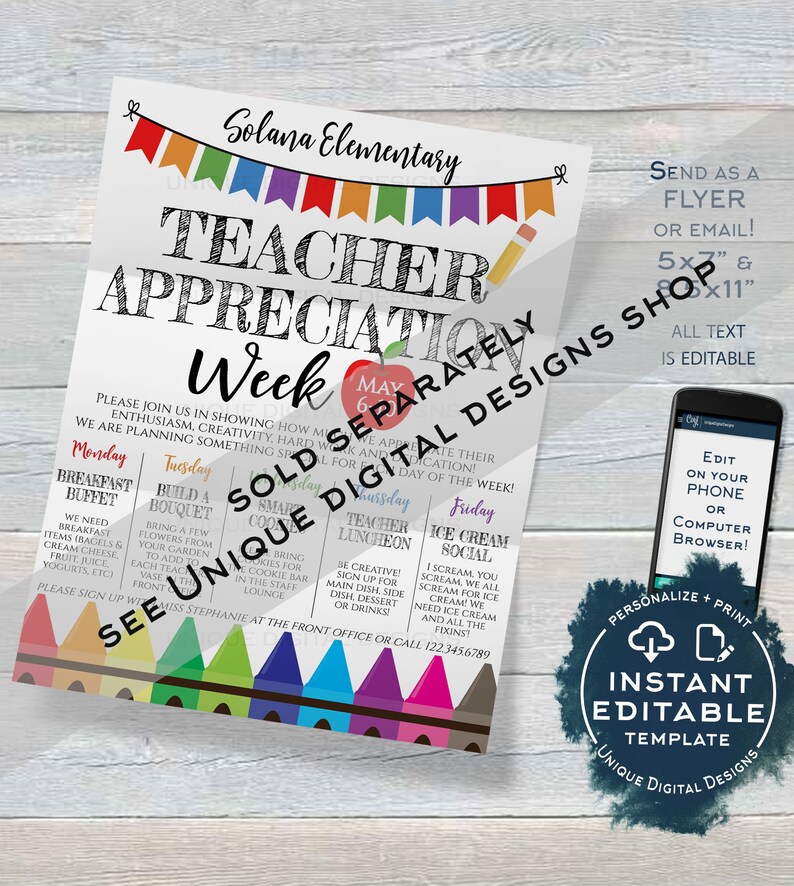 Teacher Appreciation Welcome Sign Editable School Lunch | Etsy