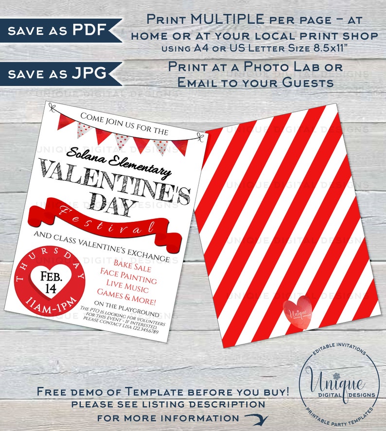 Valentine's Day Party Flyer Editable Class Party | Etsy