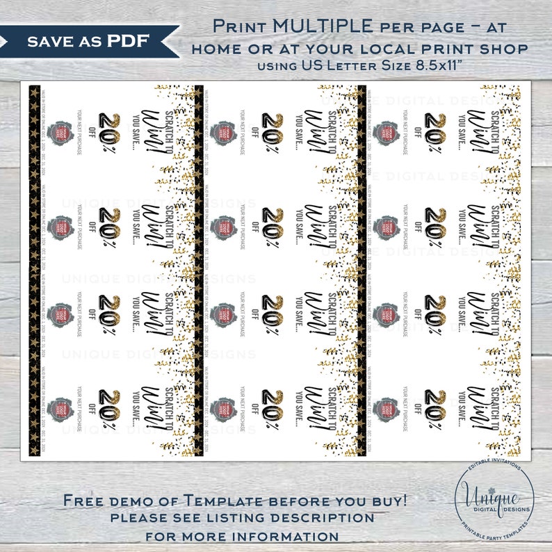 Editable Scratch off Cards Printable Scratch to Win Small - Etsy