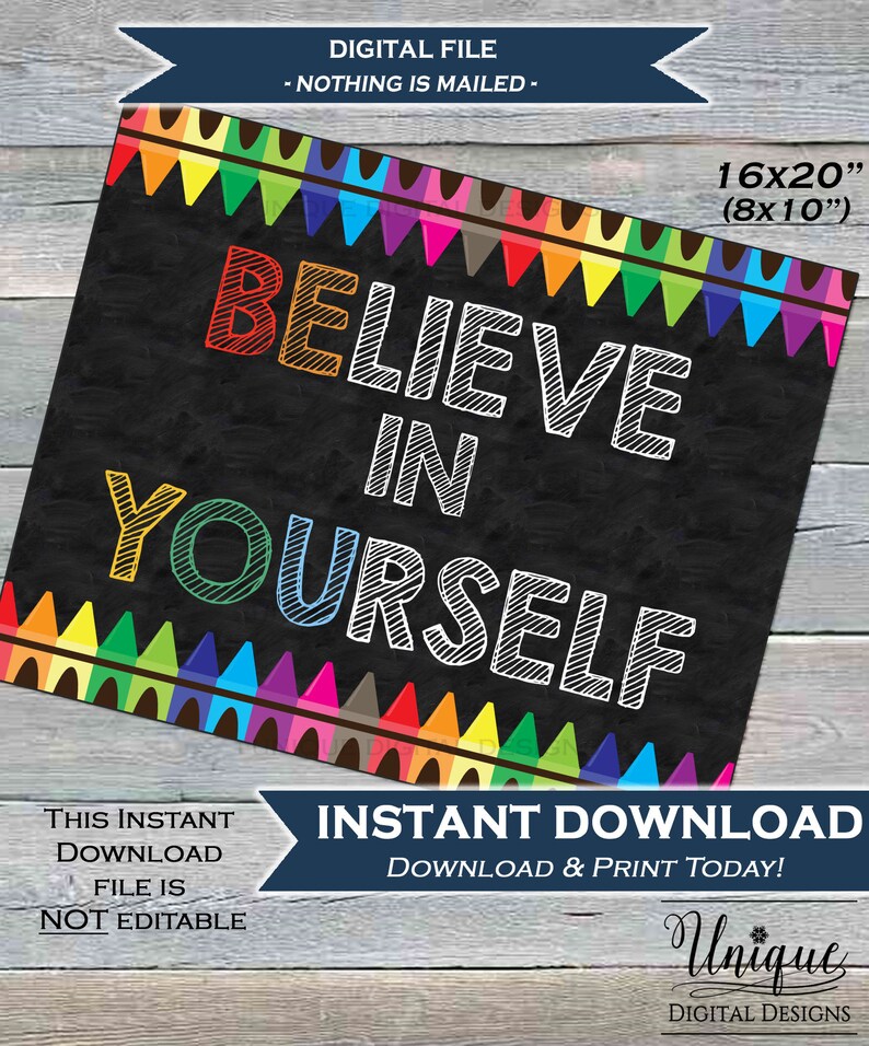 Believe in Yourself Sign Be You Poster Inspirational Quote | Etsy