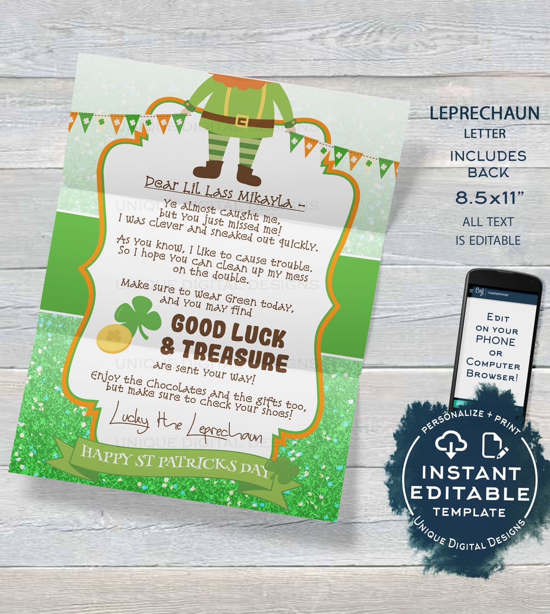 Editable Leprechaun Letter, St Patrick's Day Note, Lucky Irish ...