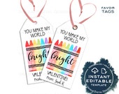 Editable Valentine's Crayon Gift Tags Make the World - Etsy