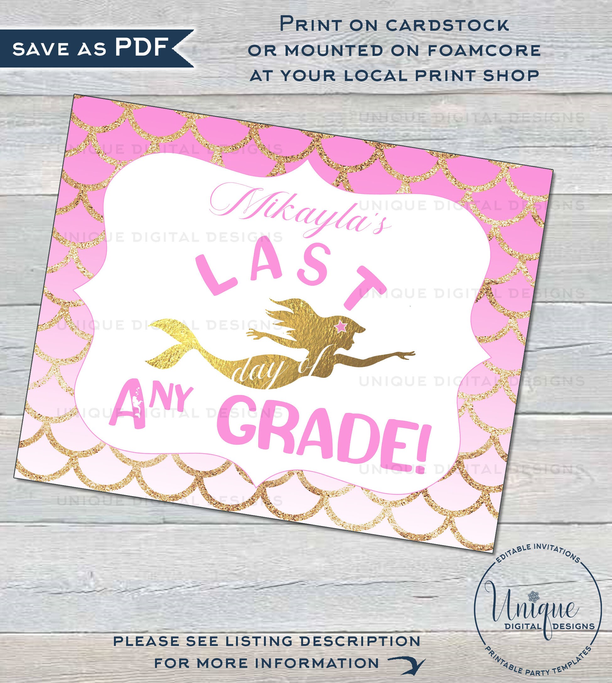 Editable Mermaid Back to School Signs Girls Reusable First - Etsy Canada