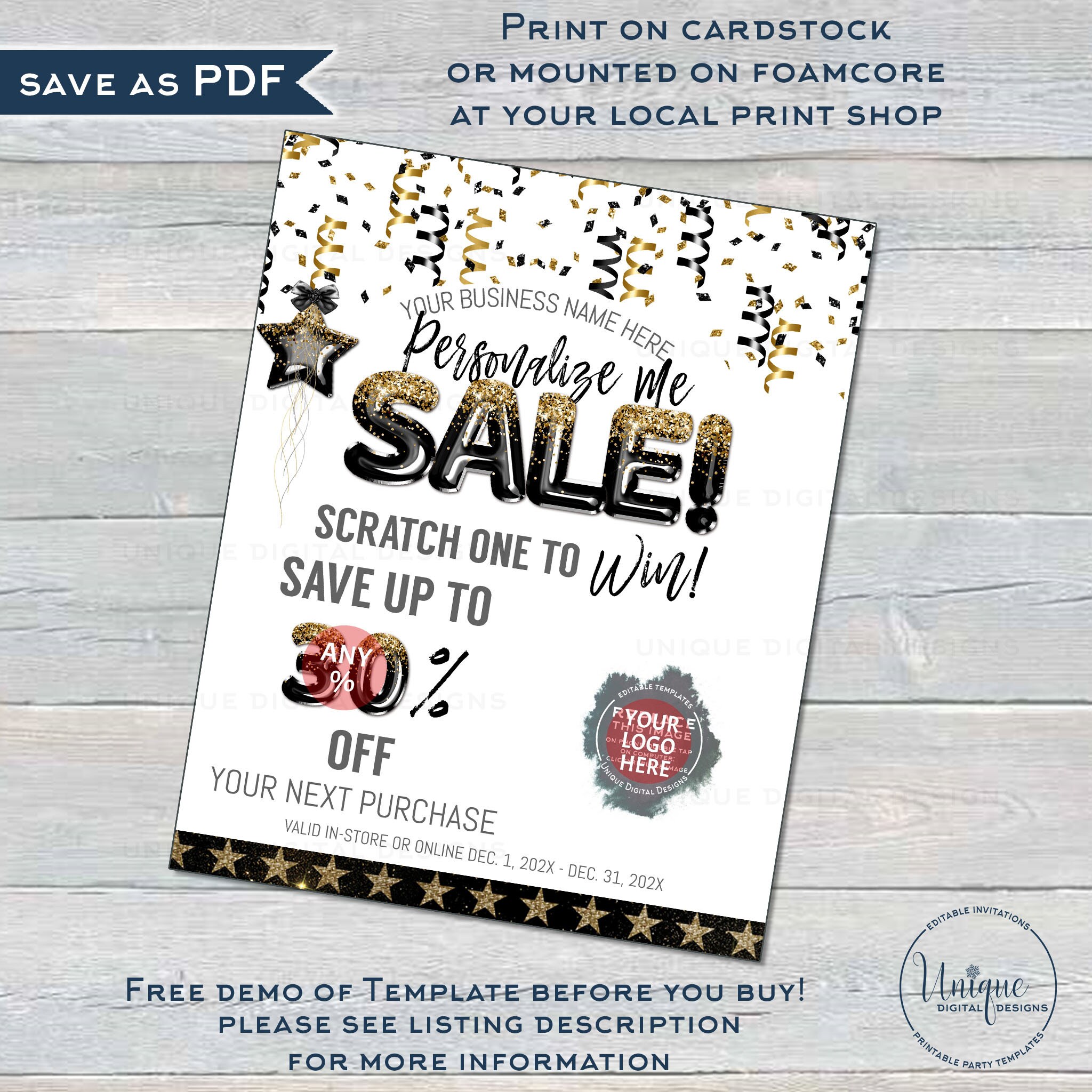 Editable Scratch off Cards, Printable Scratch to Win Small Business ...