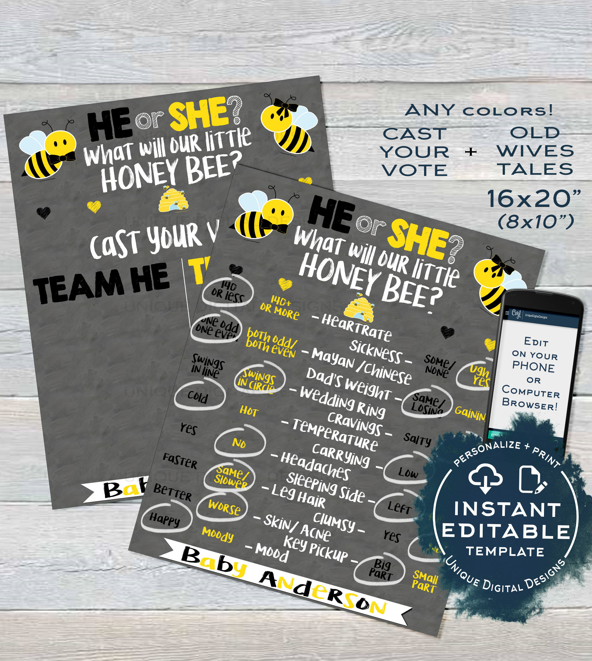 Honey Bee Gender Reveal What Will Baby Bee Editable Old Wives - Etsy