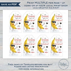 Editable Bananas About You Valentine Gift Tags, Girls or Boys Silly ...