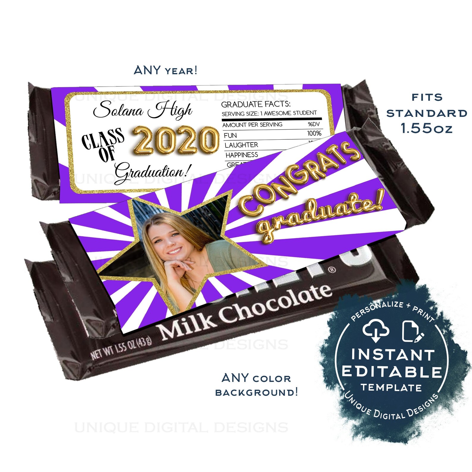 Chocolate Graduation Party Decorations, Editable Candy Bar Wrapper ...
