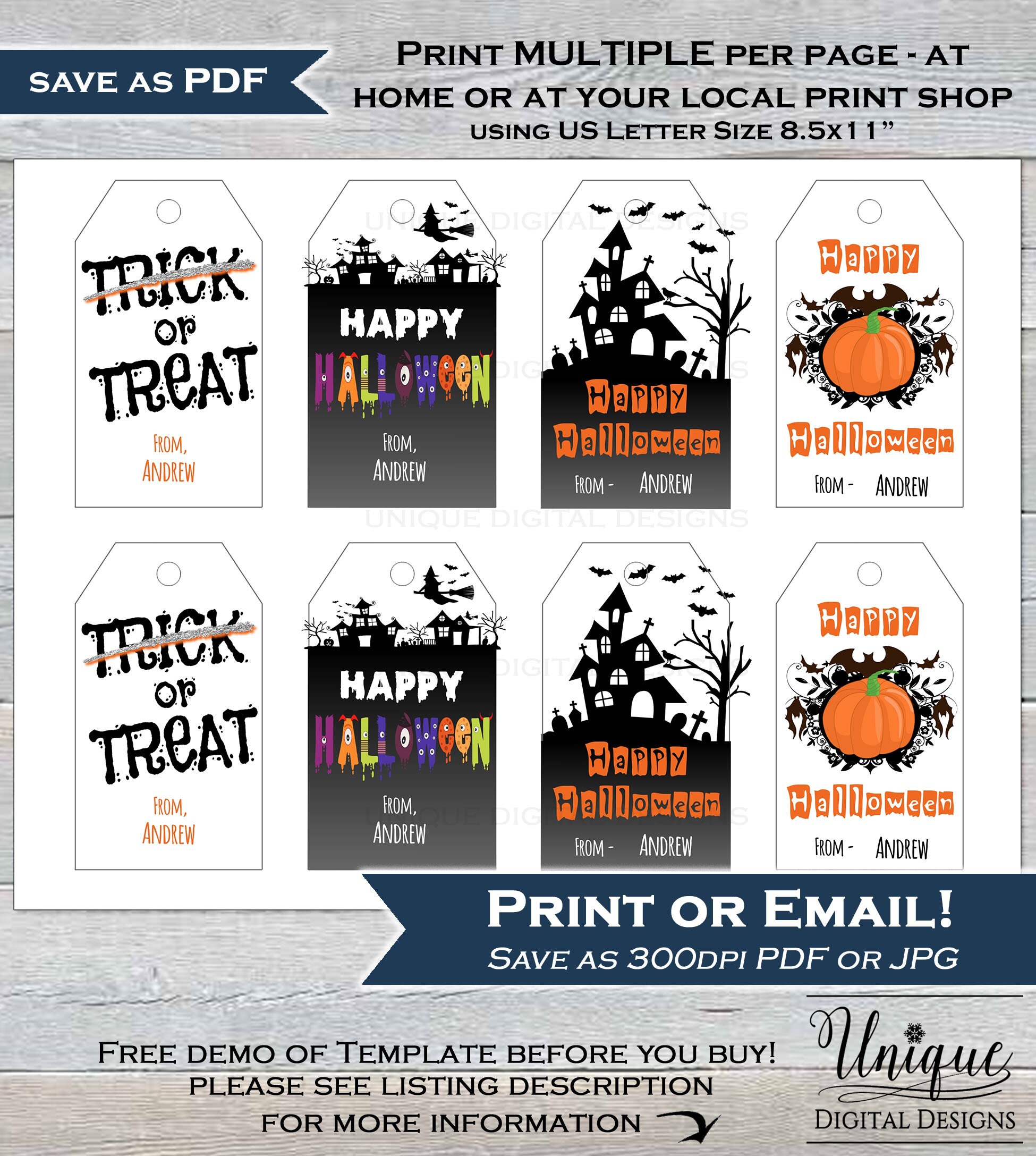 Printable Halloween Gift Tags Kids Editable Halloween Thank - Etsy