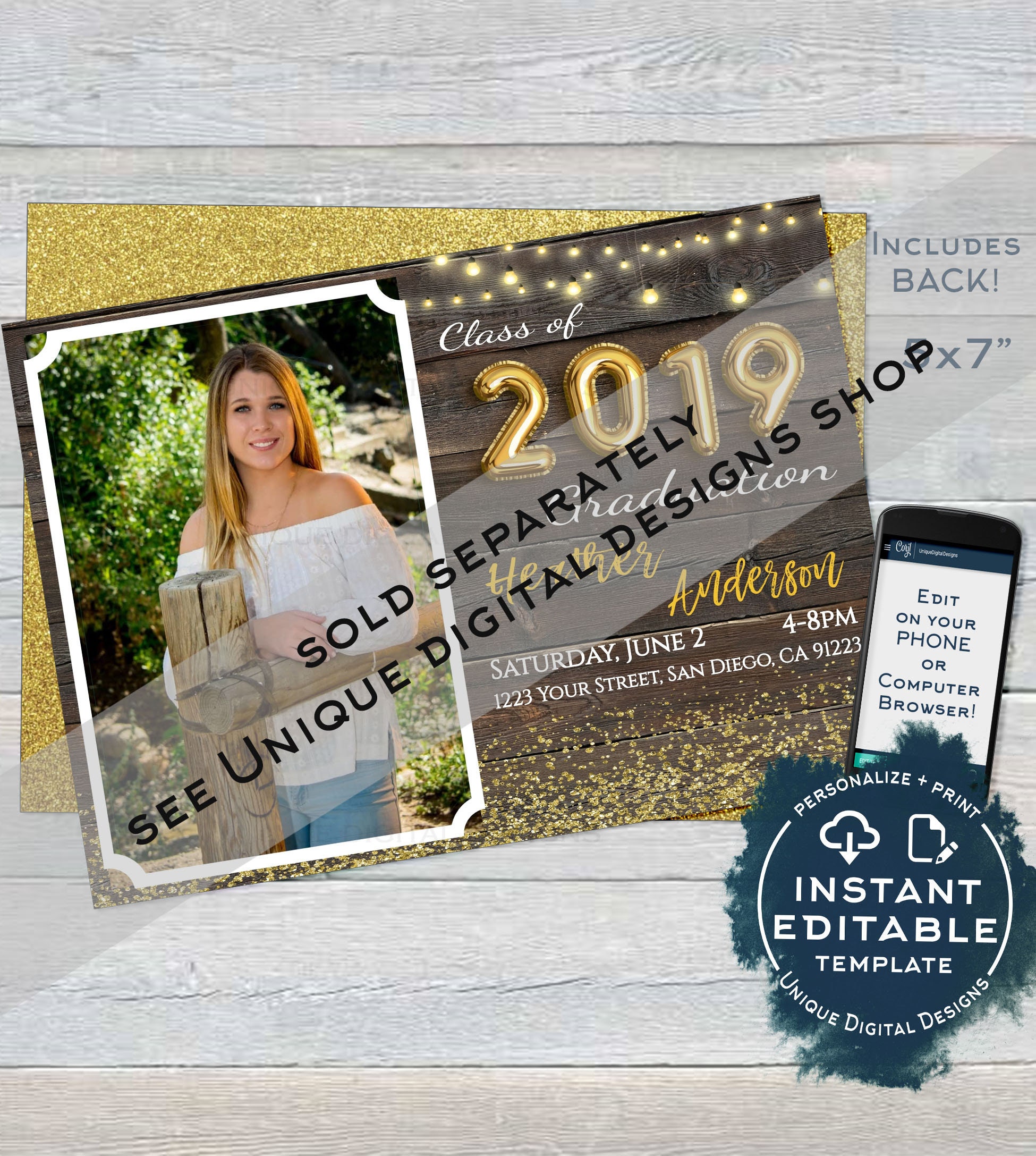 Graduation Card Photo, Editable Grad Announcement Card Class of 2021 ...
