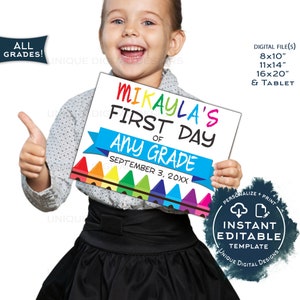 Editable First Day of School Sign, Personalized School Sign, Back to ...