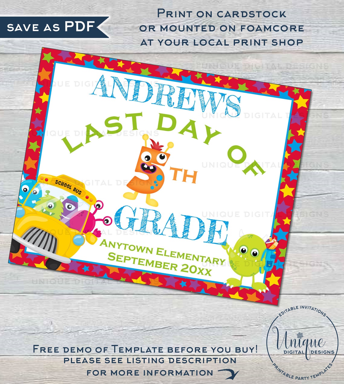 Monster Editable First Day of School Sign Reusable Unique - Etsy