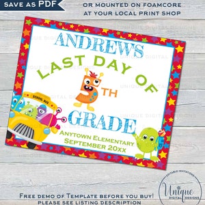 Monster Editable First Day of School Sign, Reusable Unique Boys Last ...