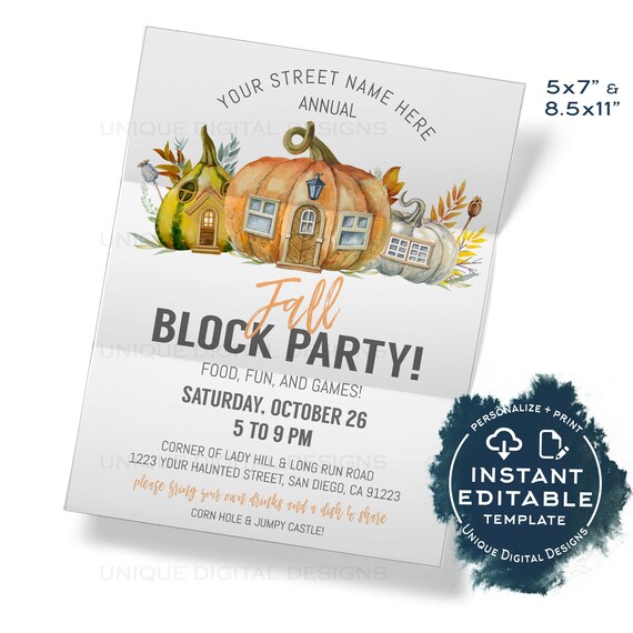 Fall Block Party Invitation Editable Street Party Invite - Etsy