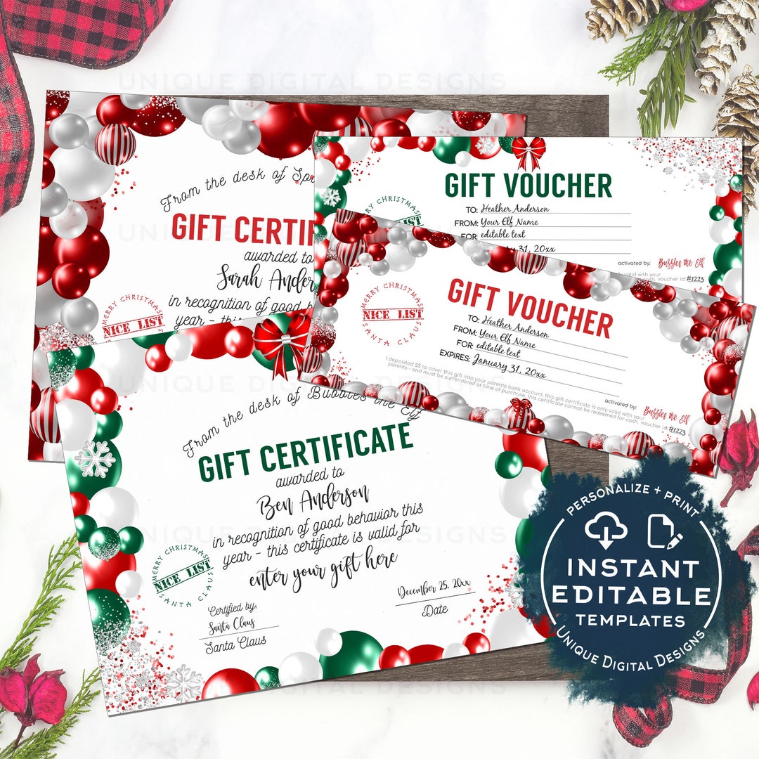 Gift Certificate Template, Editable Gift Certificate From Santa, Custom ...