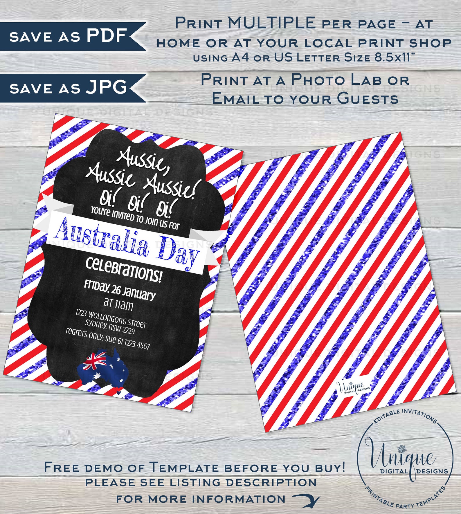 Editable Australia Day Invitation Aussie Invite Oi Oi 26 | Etsy