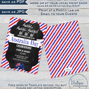 Editable Australia Day Invitation, Aussie Invite Oi Oi 26 January Flag ...