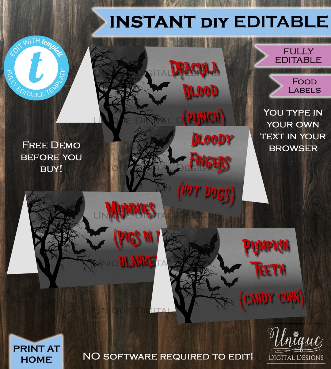 Halloween Food Labels Party - Food Tents - Any Words - Spooktacular ...