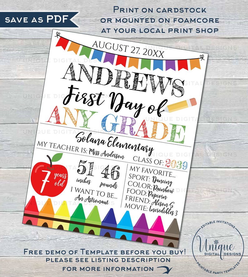 Editable Back to School Photo Prop Virtual 1st Day Back to - Etsy