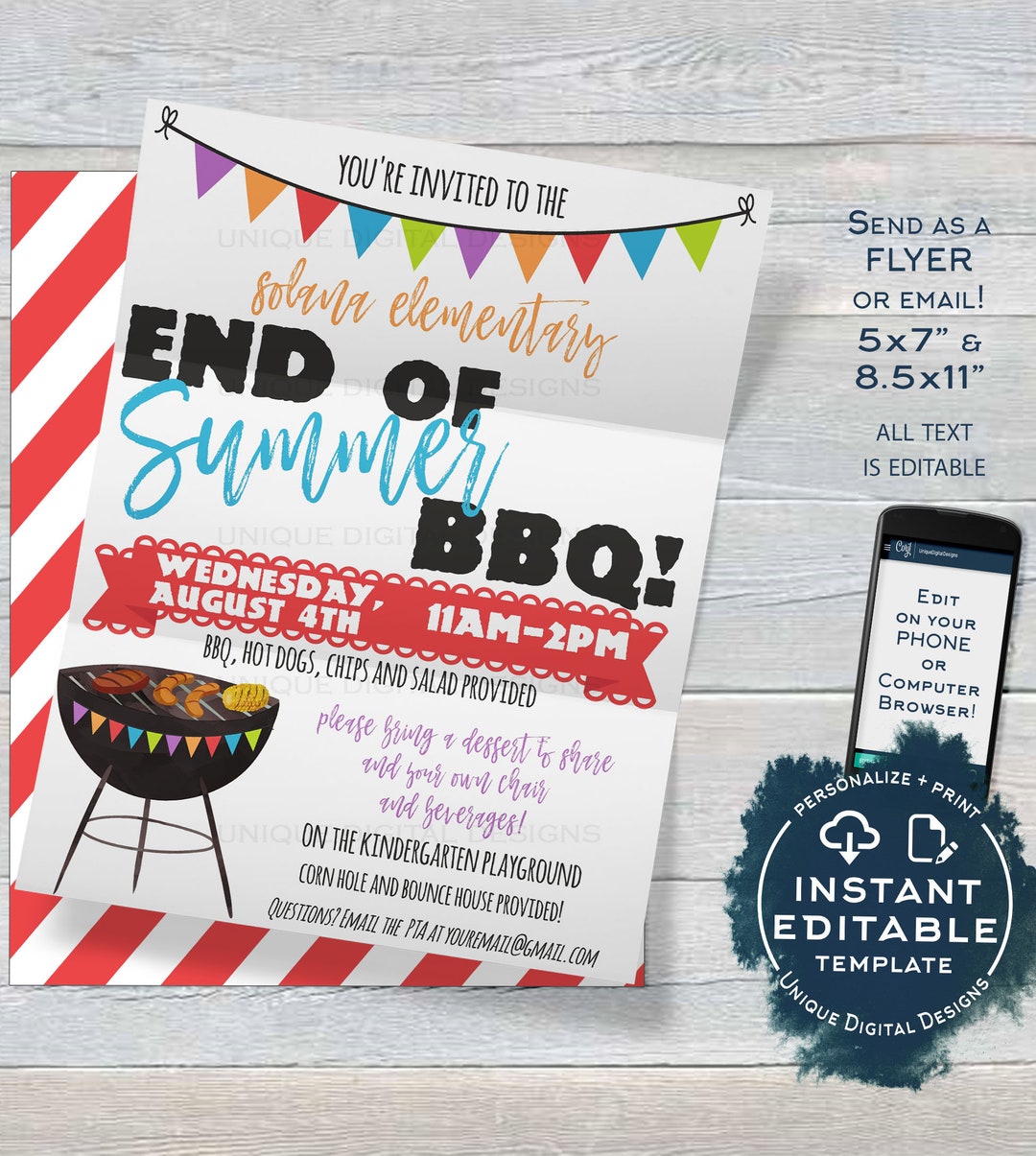 End of Summer BBQ Flyer, Editable School Open House Invite, Meet Your ...