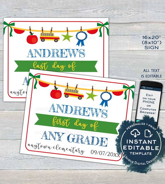 Editable Back to School Sign First Day of School Poster - Etsy