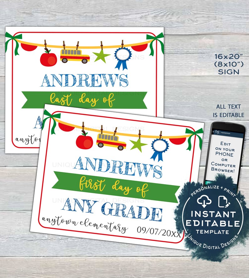 Editable Back to School Sign First Day of School Poster | Etsy