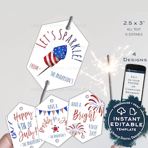 Editable Sparkler Tag Template, 4th of July Printable Favor Tags ...