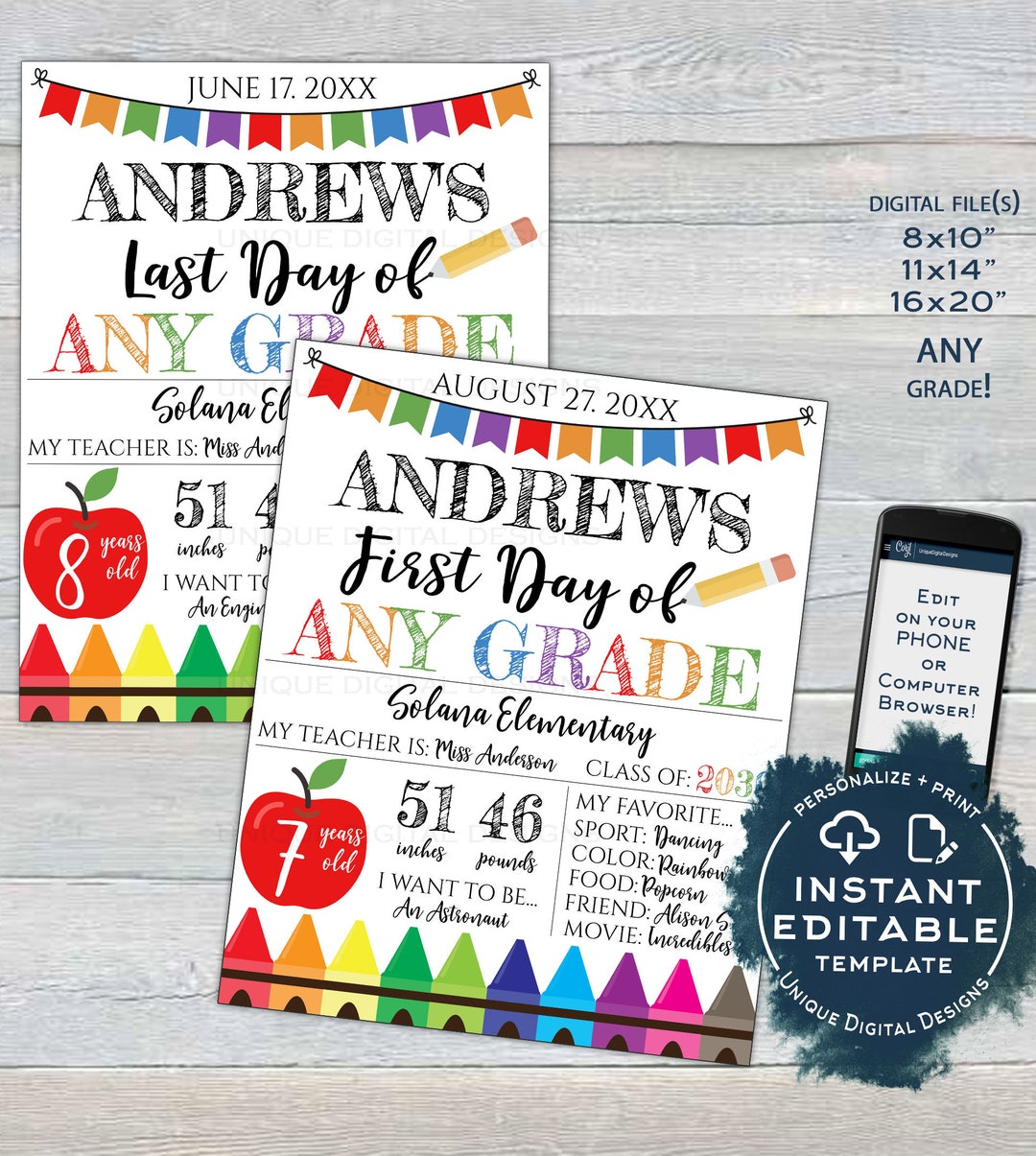 Editable Back to School Photo Prop, Virtual 1st Day Back to School ...