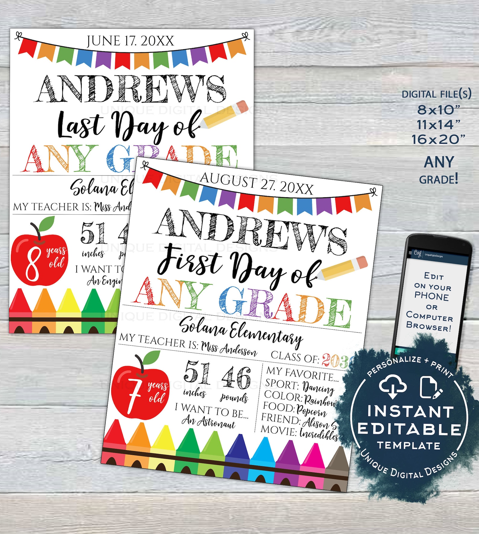 Editable Back to School Photo Prop, Virtual 1st Day Back to School ...