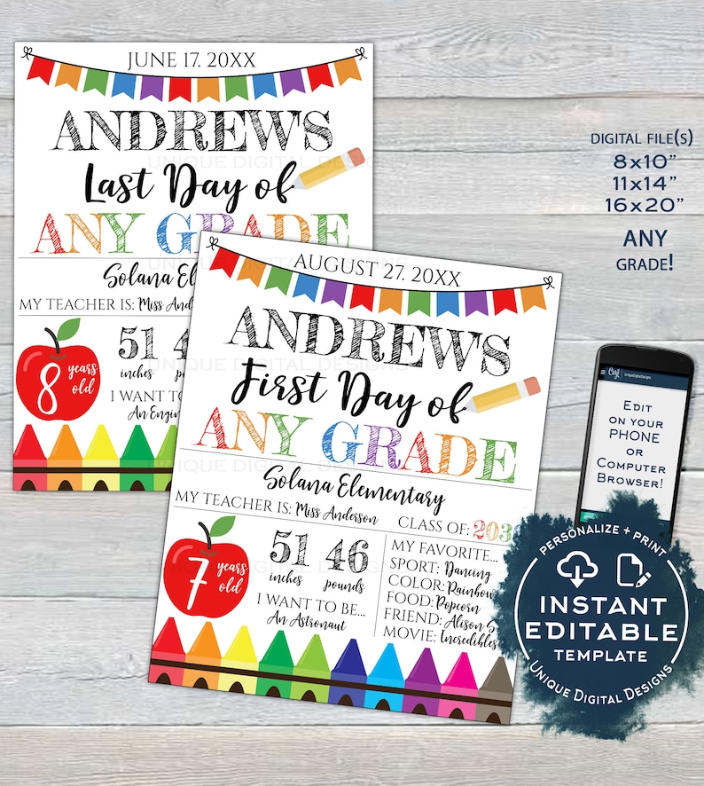 Editable Back to School Photo Prop Virtual 1st Day Back to - Etsy