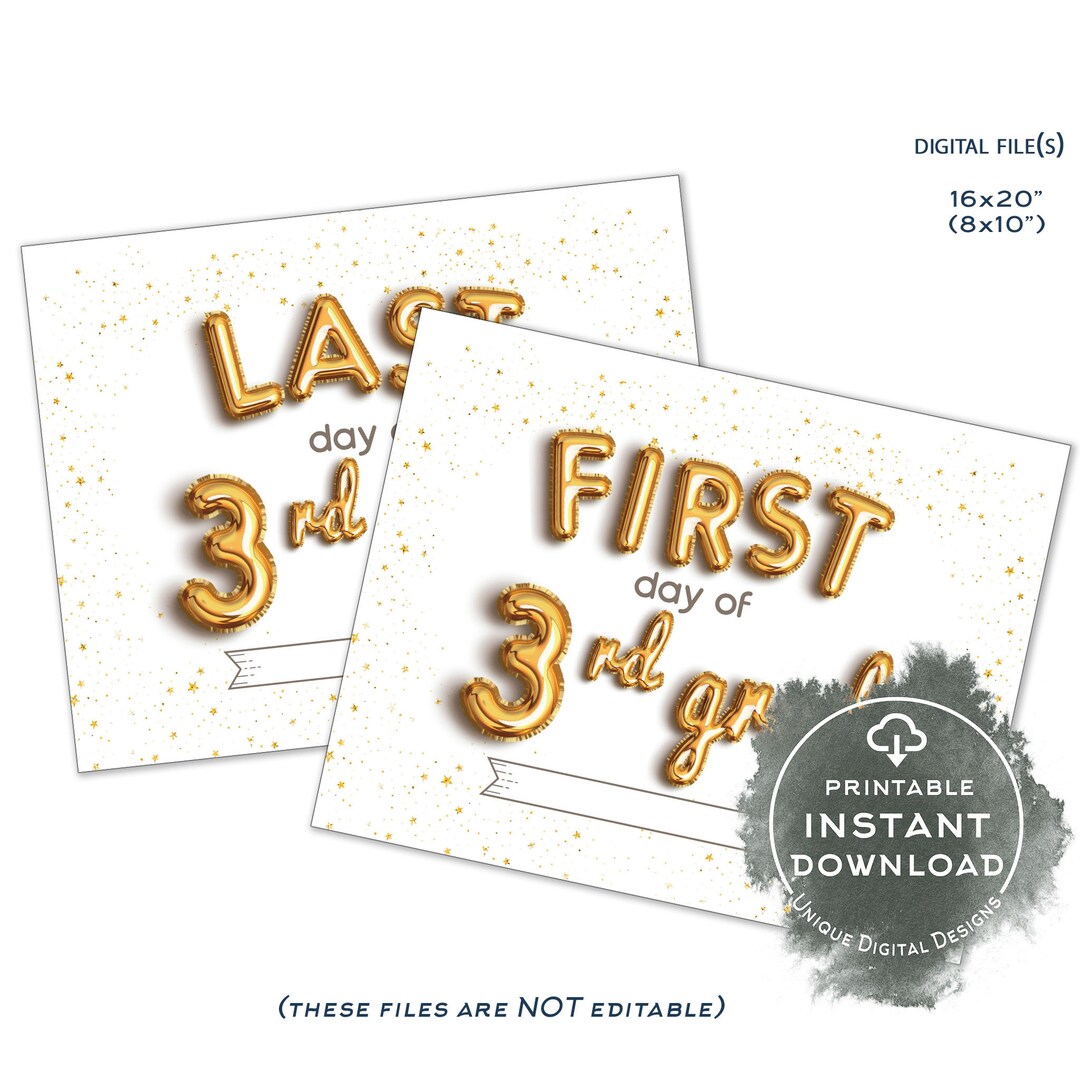 3rd Grade First Day of School Sign, Last Day of School Sign, Third Back ...