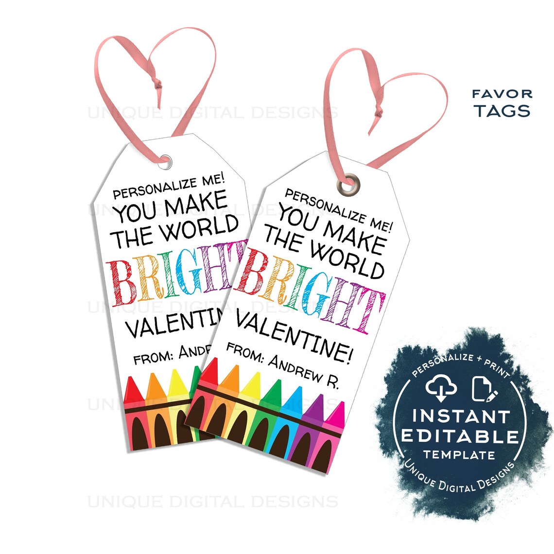Editable Valentine's Crayon Gift Tags Color Your Heart - Etsy