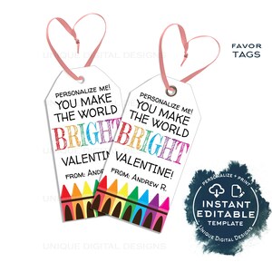 Editable Valentine's Crayon Gift Tags, Color Your Heart Out Non Candy ...