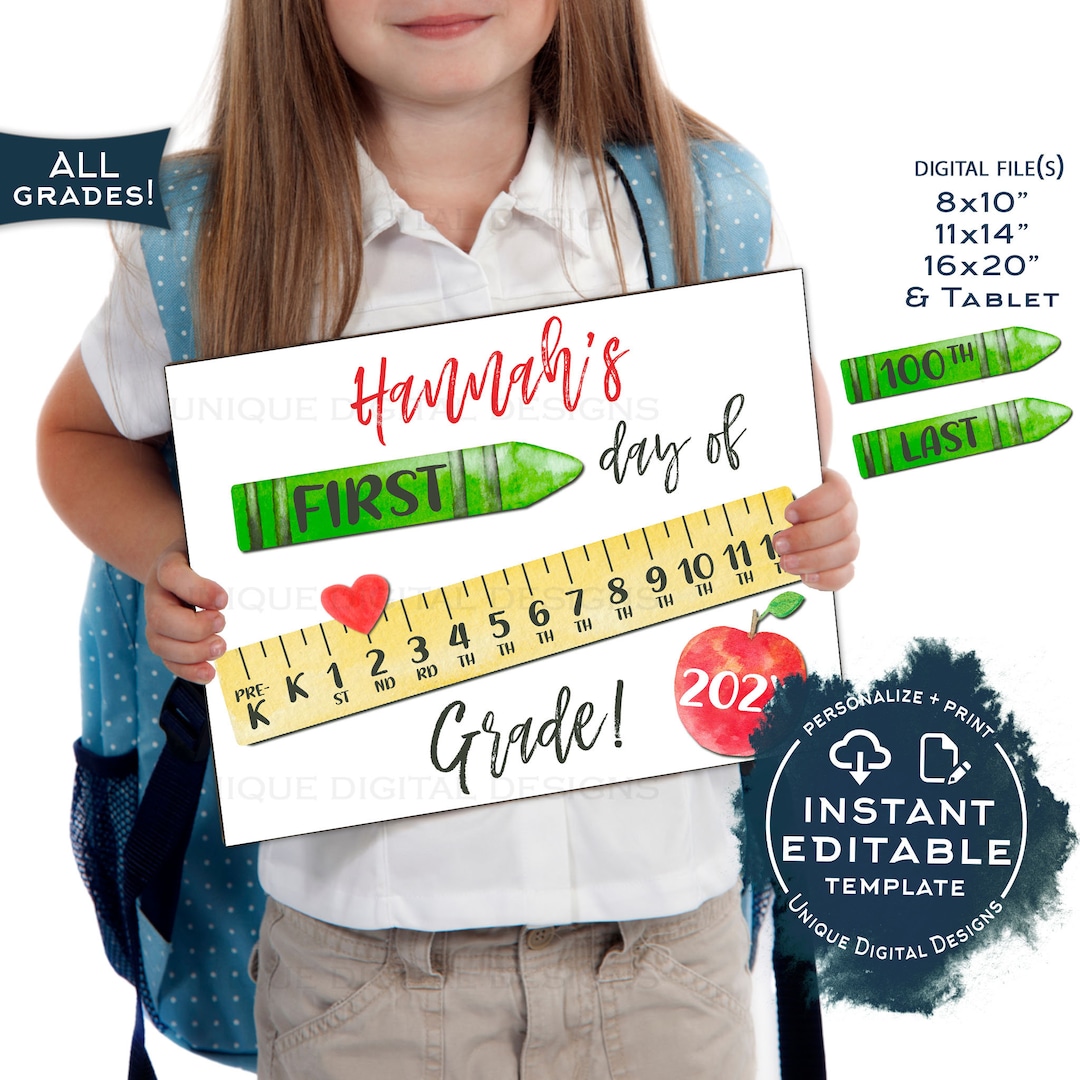 Editable 1st Day of School Sign Apple, First Day Back to School, Photo ...
