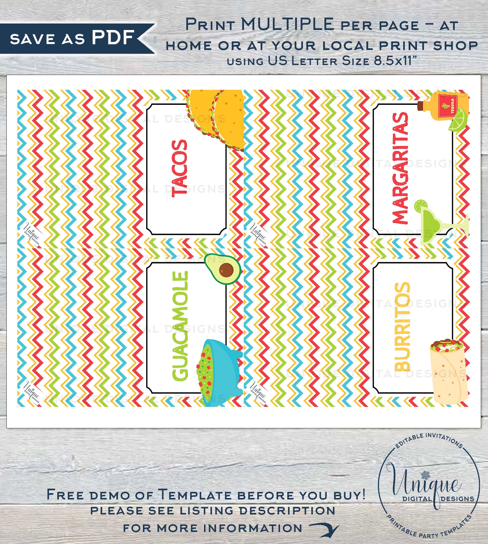 Editable Cinco De Mayo Food Cards Salsa Guacamole Food Label - Etsy