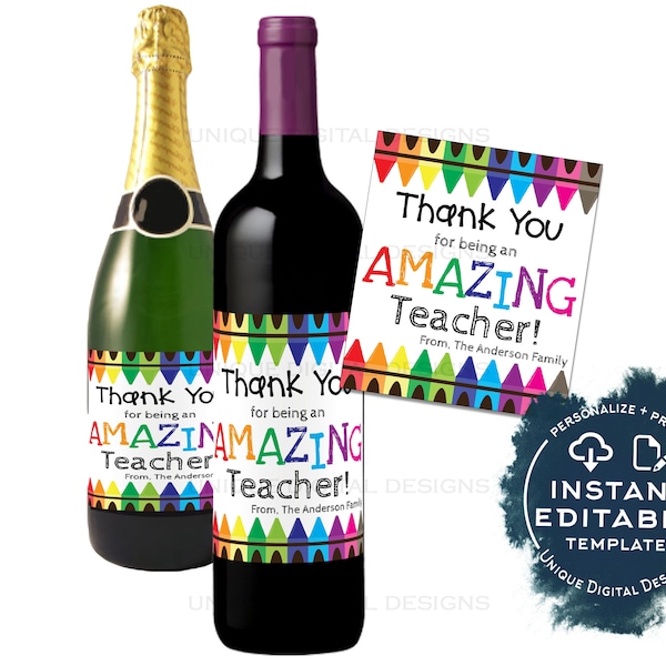 Teacher Wine Label - Etsy
