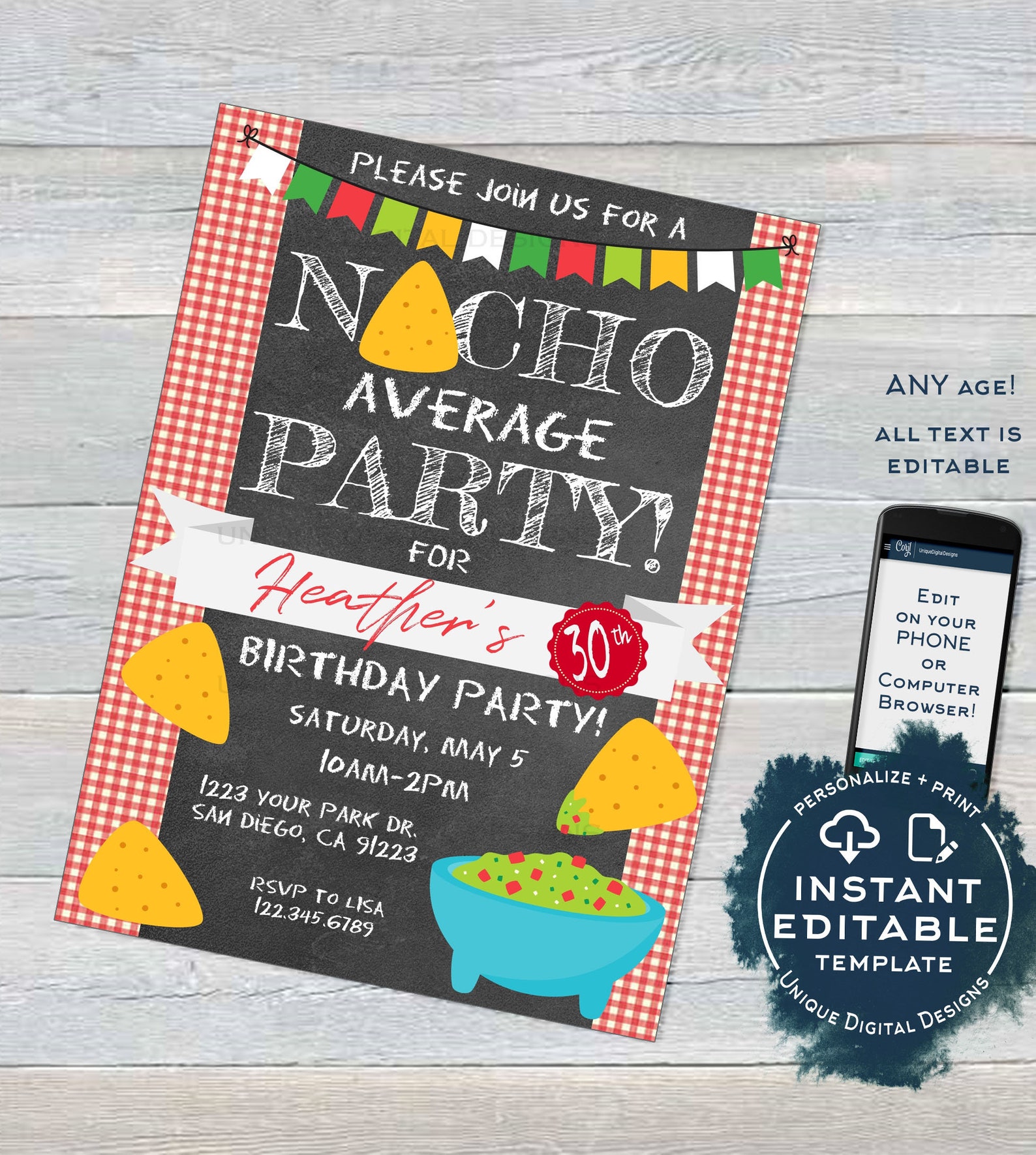 Nacho Average Party Invitation Editable Cinco De Mayo Invite - Etsy