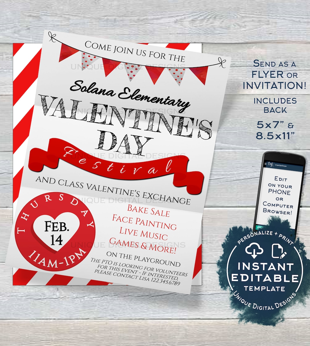 Valentine's Day Party Flyer, Editable Class Party Invitation, Printable ...
