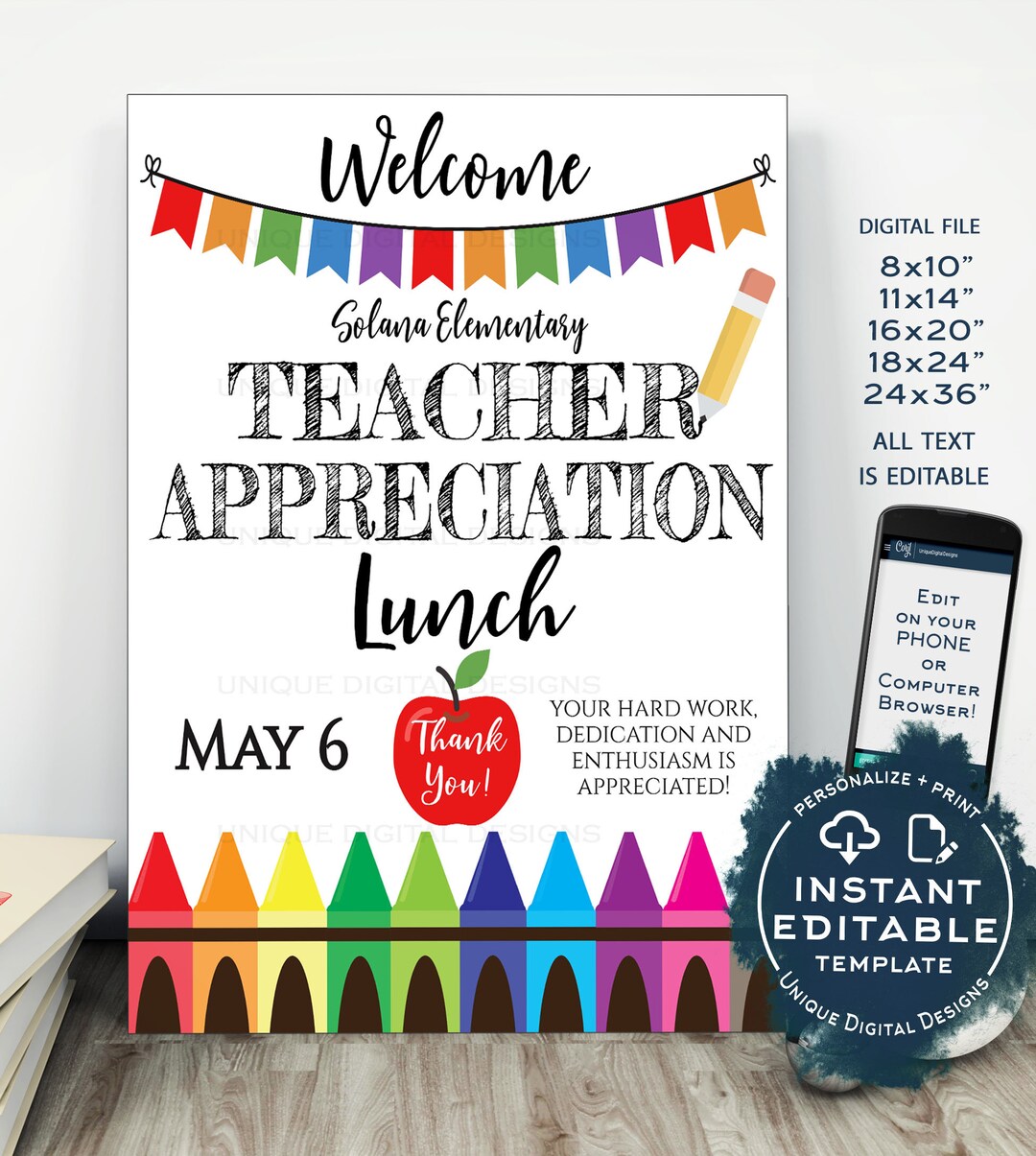Teacher Appreciation Welcome Sign, Editable School Lunch Poster, Staff ...
