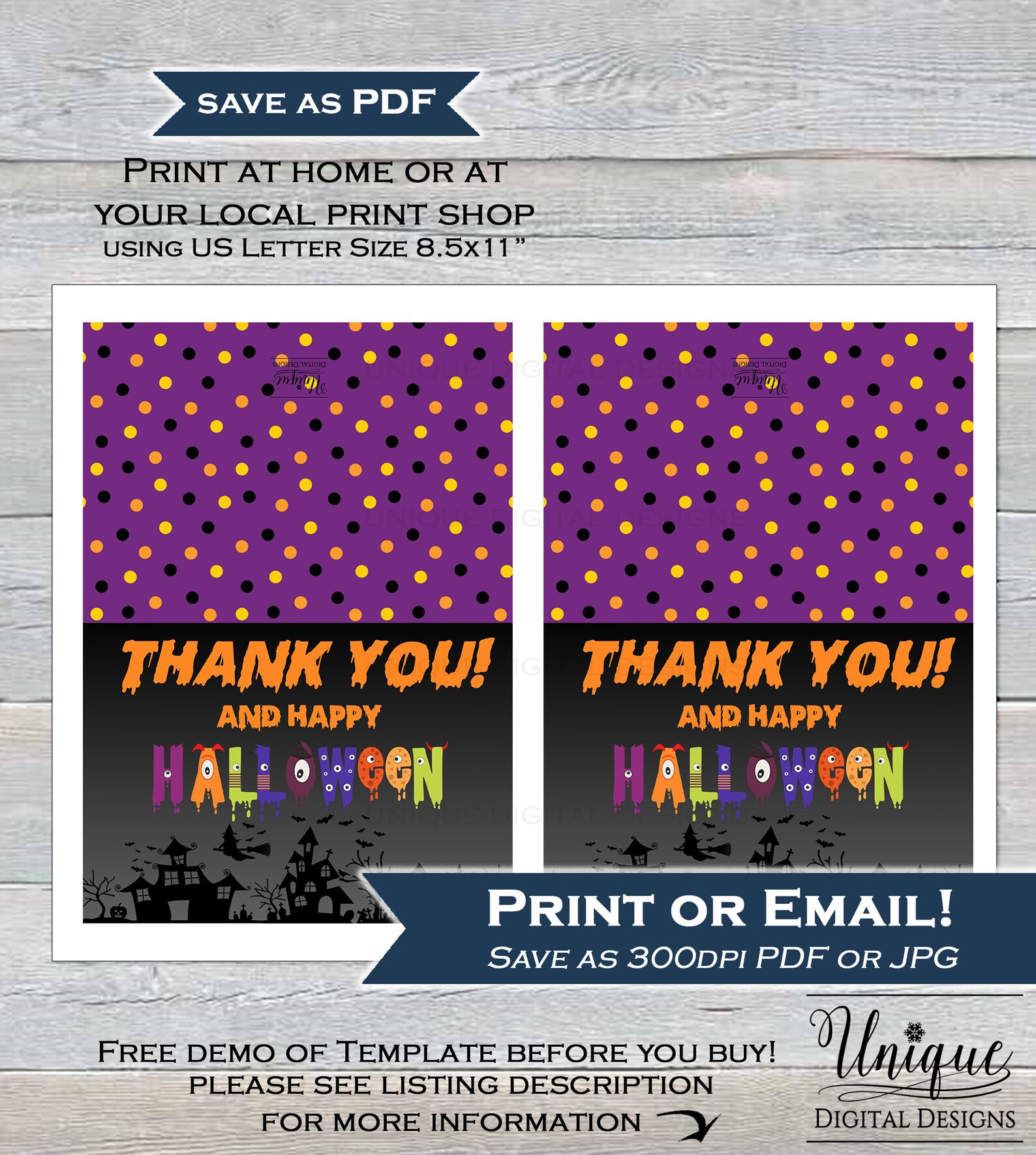 Printable Halloween Thank You Cards Editable Halloween Thank | Etsy