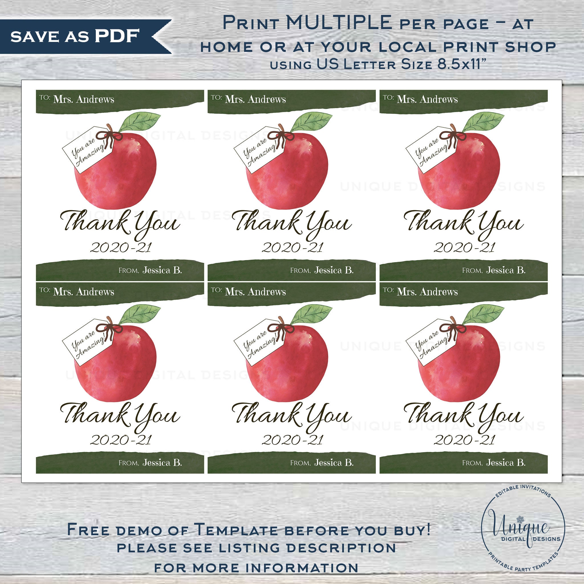 Teacher Appreciation Gift, Editable Wine Tag Template, Apples and Wine ...