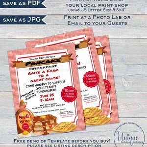 Pancake Breakfast Fundraiser FLYER Invitation, Editable Pancake Social ...