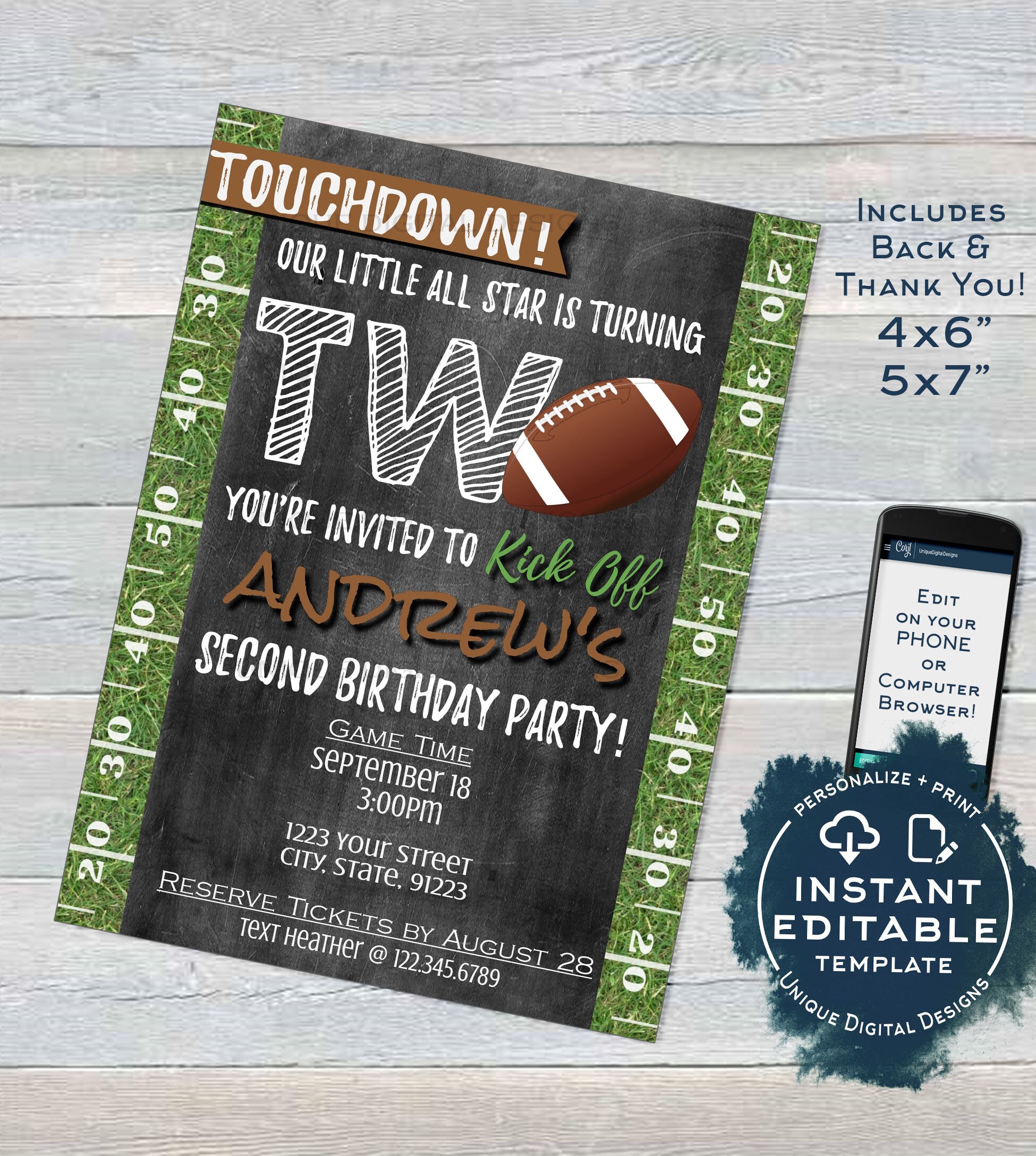 Templates Paper & Party Supplies Paper Football Birthday Invitation ...