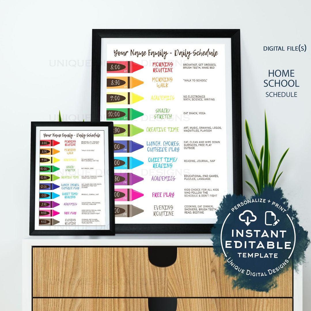 Editable Home School Daily Planner, Kids Customizable Schedule Chart ...
