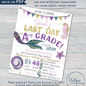 Editable Back to School Photo Prop, Girls Mermaid 1st Day Back to ...