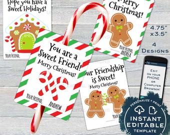 Candy Cane Christmas Favors Tag, Kids Classroom Editable Christmas ...