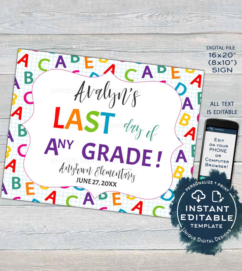Editable Back to School Sign First Day of School Poster - Etsy