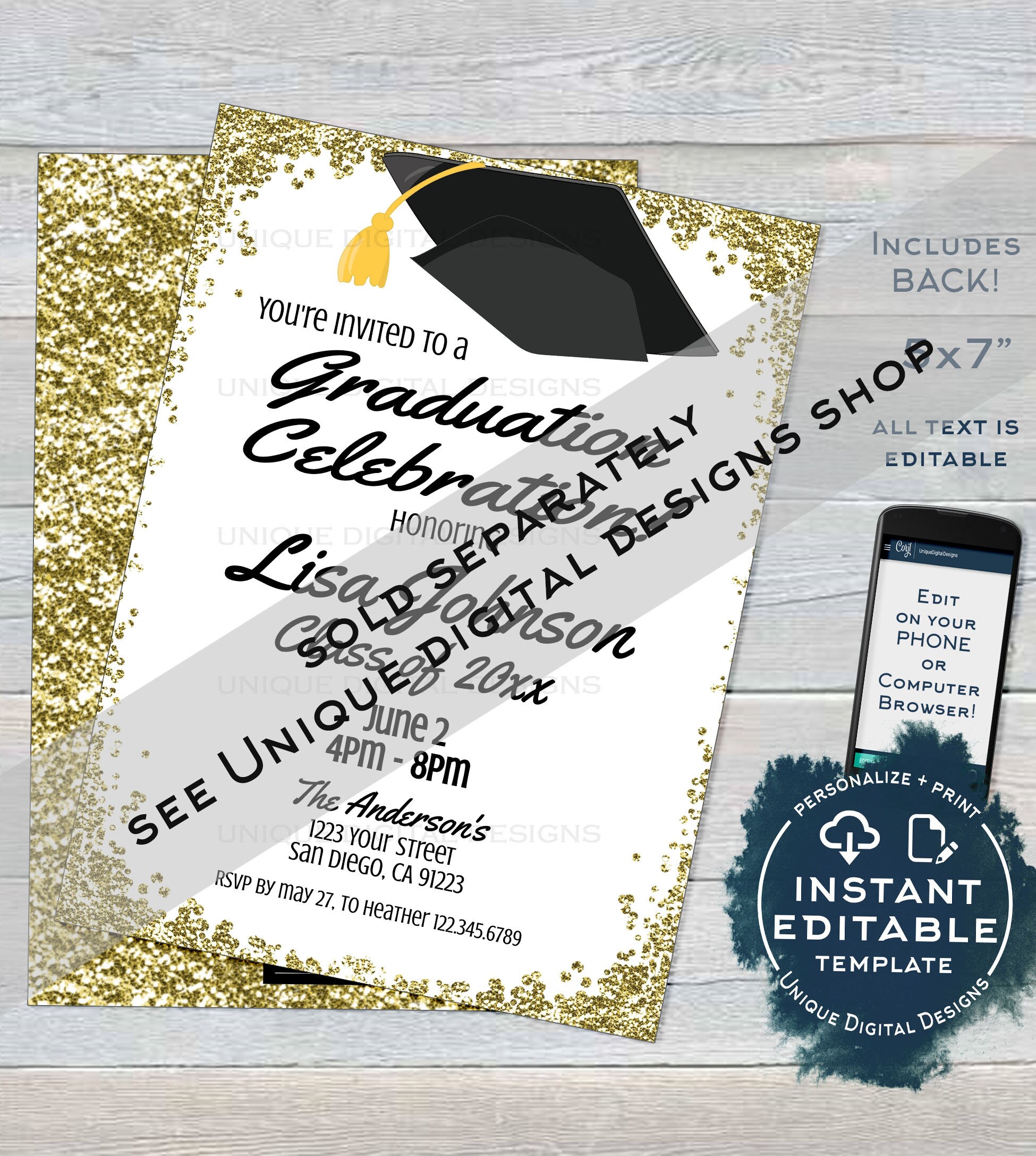 Graduation Card Editable Photo Grad Announcement Card Class | Etsy