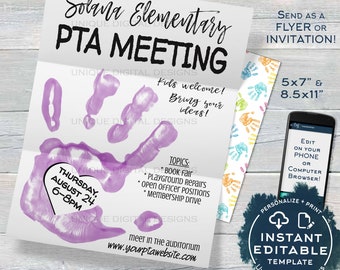 PTA/PTO Meeting Flyer Editable Template Instant Download - Etsy